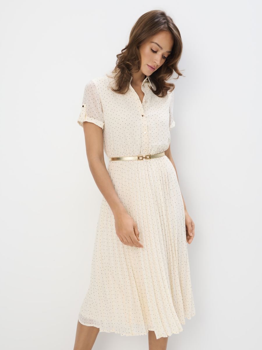 Миди рокля тип риза Цвят кремaво - MOHITO - 430EH-01P