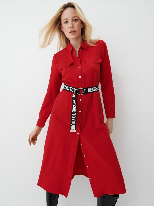 Košeľové šaty farba červená - MOHITO - 4389T-33X