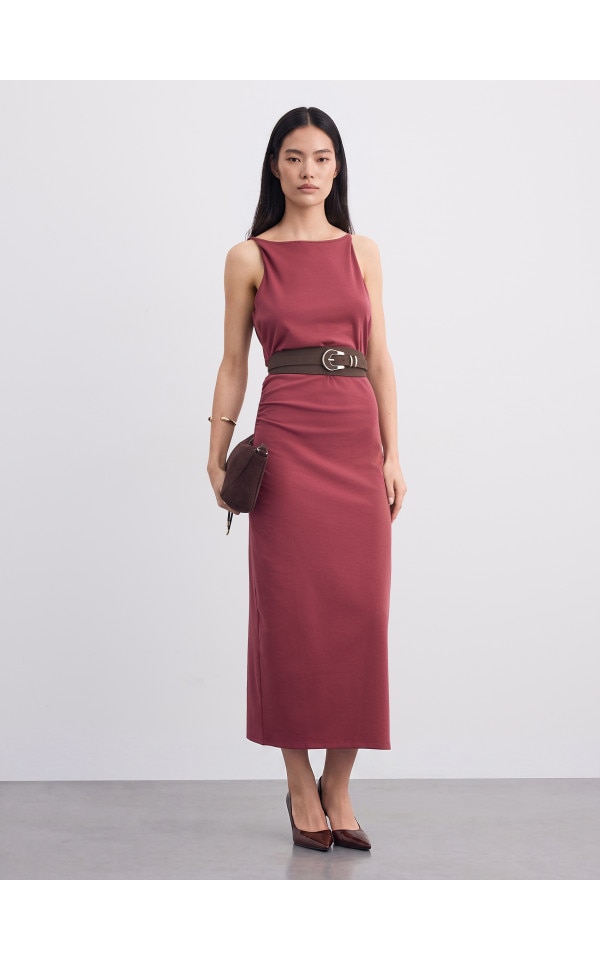 Rochie maxi cu falduri culoare Portocaliu - MOHITO - 491KU-28X