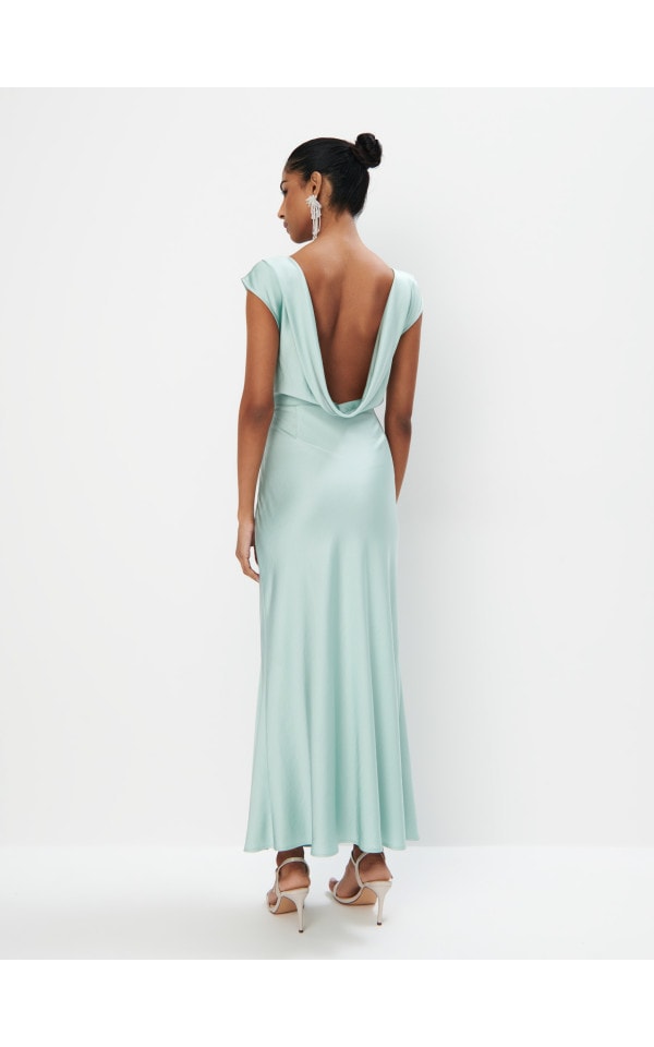 Satynowa sukienka maxi Kolor miętowy - MOHITO - 602EZ-65X