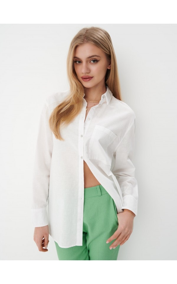 Koszula z lnem Kolor biały - MOHITO - 6456U-00X