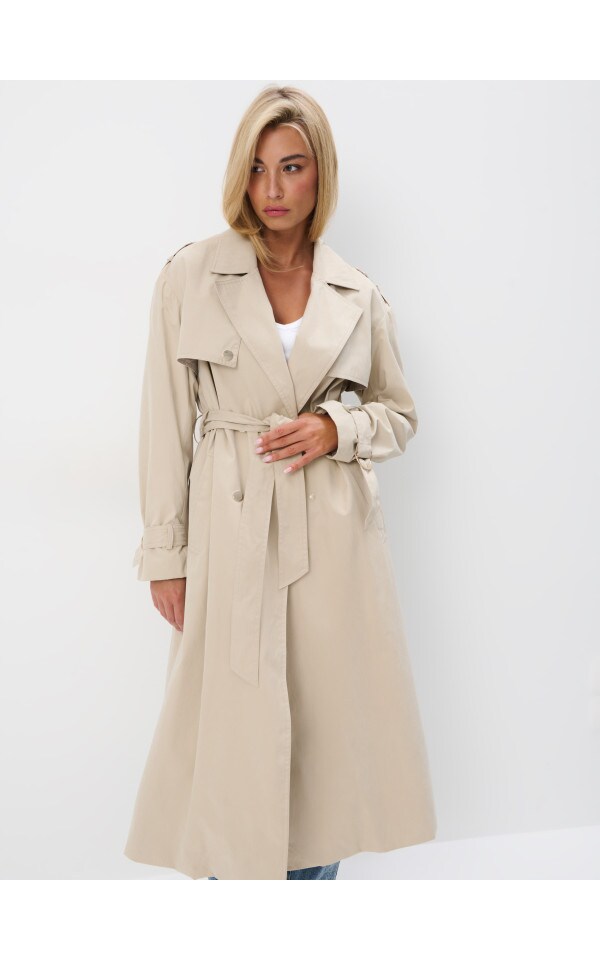 Trenci oversized, cu rând dublu de nasturi culoare Beige - MOHITO ...
