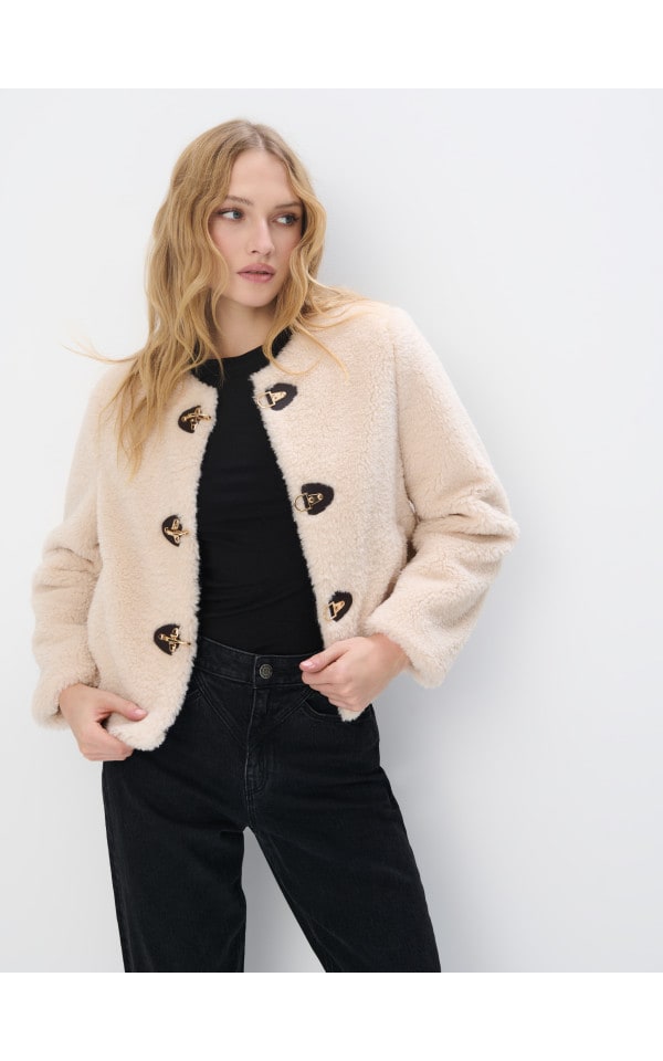 Kurtka typu teddy Kolor kremowy - MOHITO - 672BP-01X