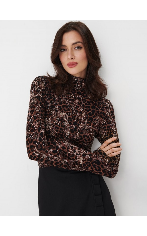 Dopasowany golf w panterkę Kolor beżowy - MOHITO - 7000Q-80P