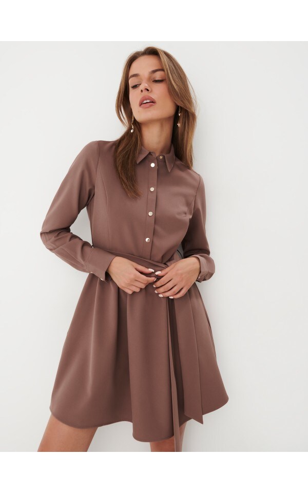 Rochie mini tip cămașă culoare Cafeniu - MOHITO - 8443U-84X